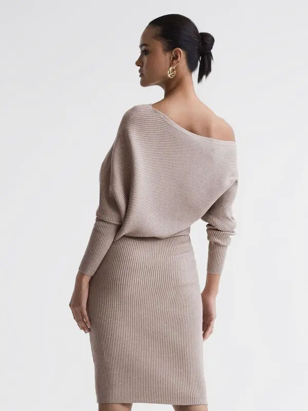 REISS Lara Off-the-shoulder Ribbed Midi Dress - Neutral