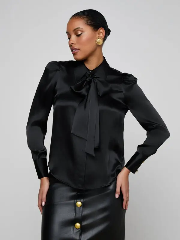 L'Agence Honey Silk Blouse Top - Black