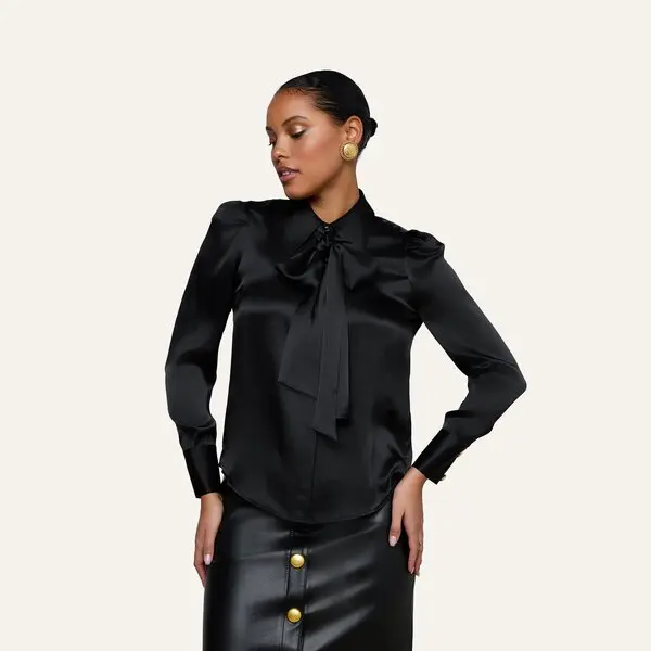 L'Agence Honey Silk Blouse Top - Black