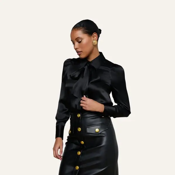 L'Agence Honey Silk Blouse Top - Black