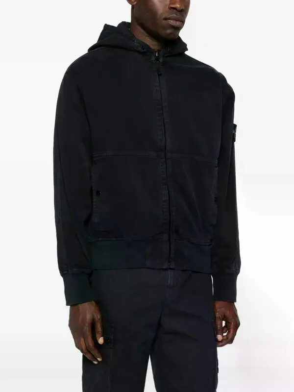Stone Island Hooded Zip Sweatshirt - Black