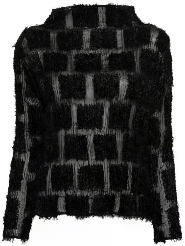 Issey Miyake Pleated Frayed-detailed Top - Black