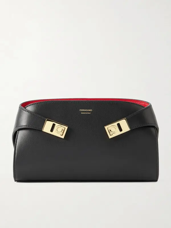 FERRAGAMO Hug Embellished Textured-leather Shoulder Bag - Black