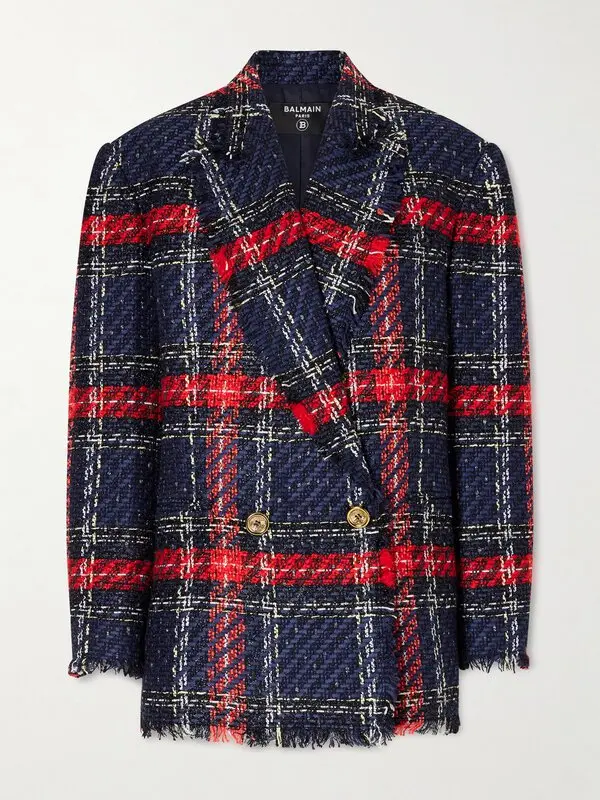 Balmain Fringed Checked Tweed Jacket