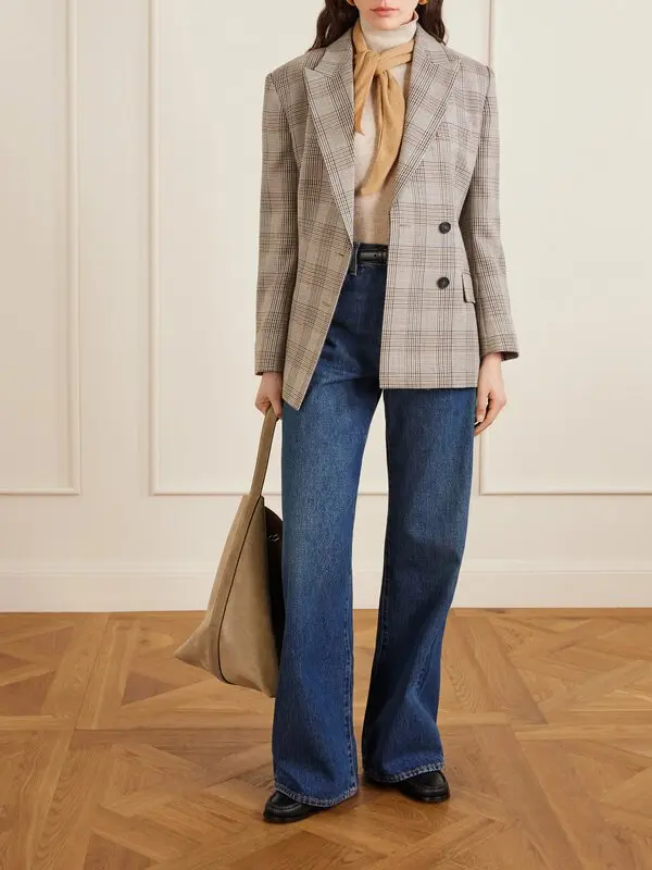 ANINE BING Aretha Checked Wool Blazer - Brown