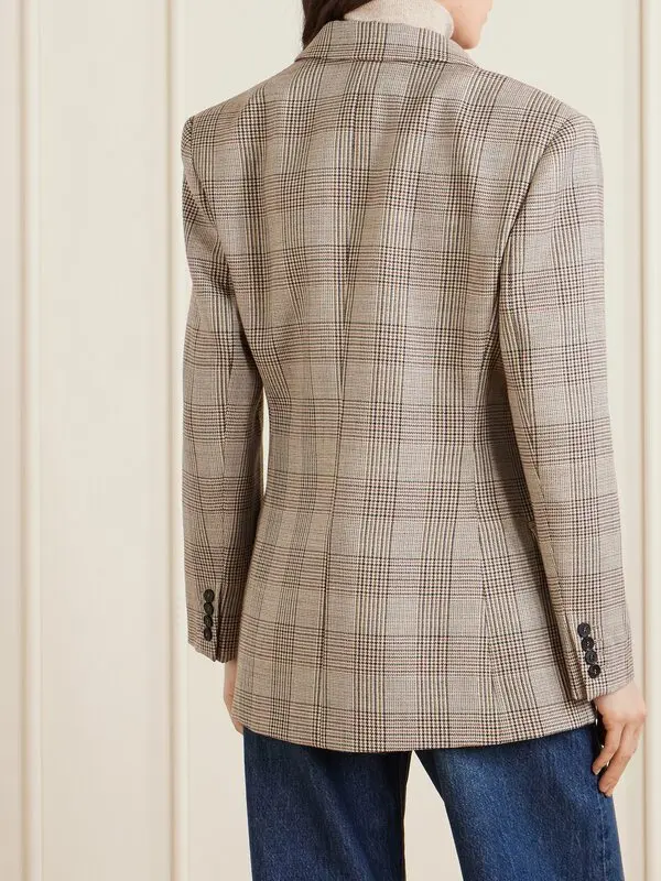 ANINE BING Aretha Checked Wool Blazer - Brown