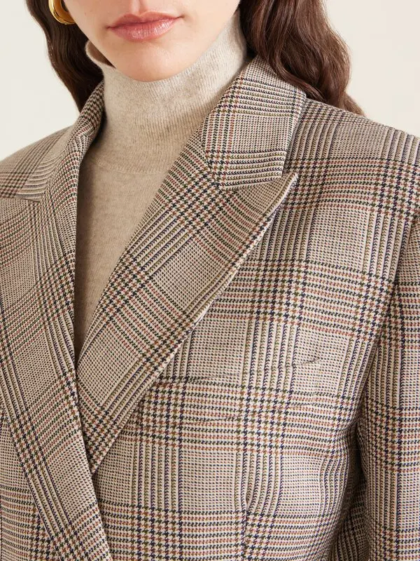 ANINE BING Aretha Checked Wool Blazer - Brown