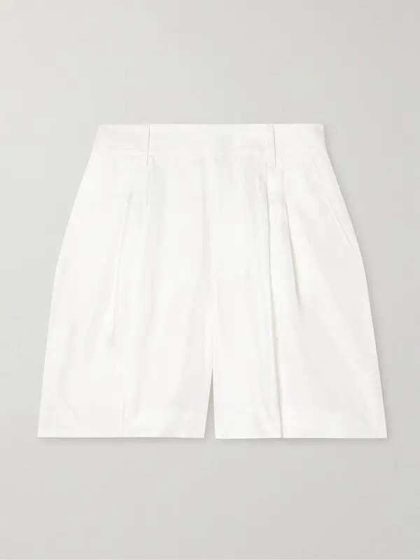 LISA YANG Pleated Silk-twill Shorts - Neutrals