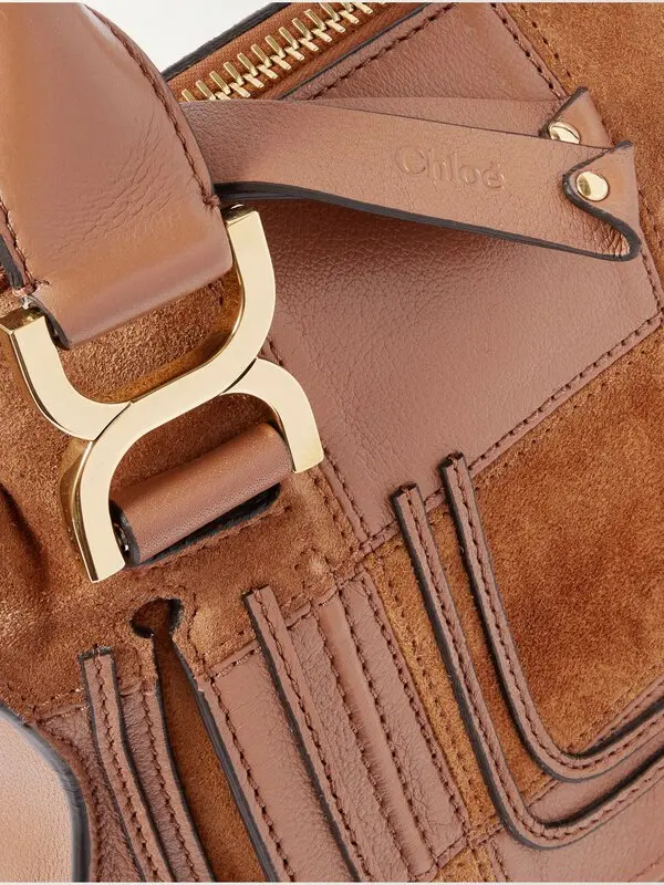 Chloé Marcie Patchwork Leather And Suede Shoulder Bag - Brown