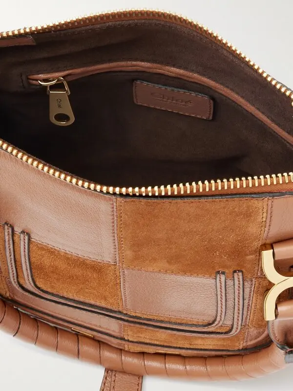 Chloé Marcie Patchwork Leather And Suede Shoulder Bag - Brown