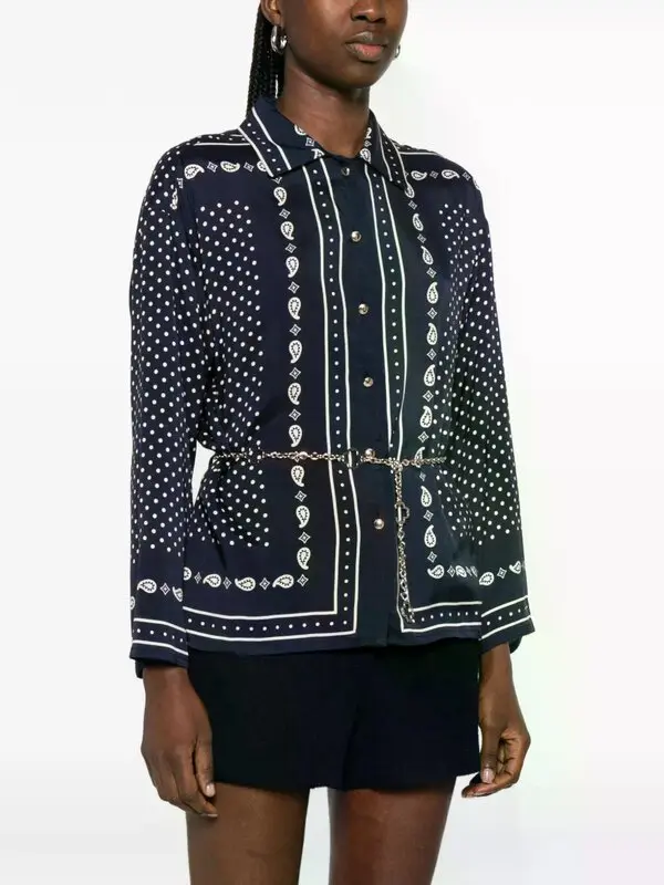 Maje Flowing Printed Shirt With Chain Belt