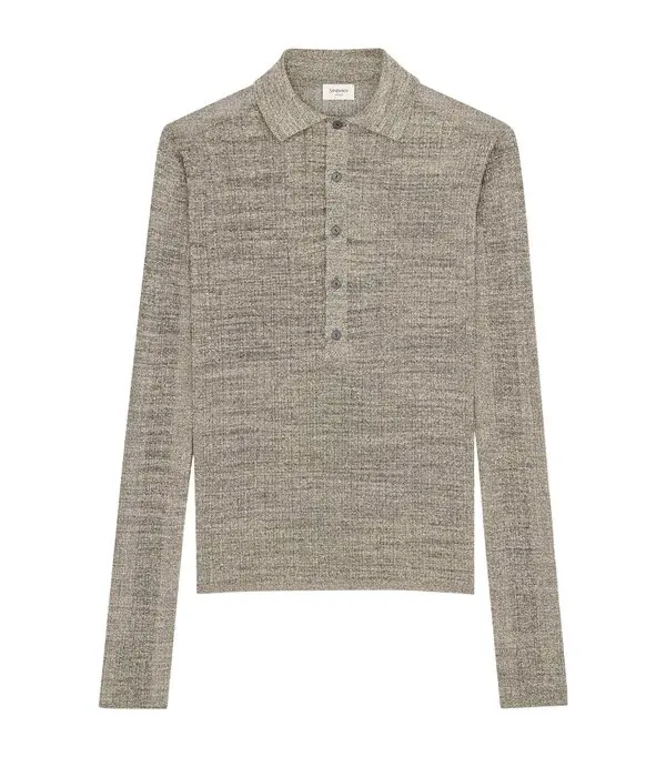 Saint Laurent Linen-blend Long-sleeve Polo Shirt - Black