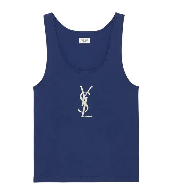 Saint Laurent Cotton Cassandre Tank Top - Blue
