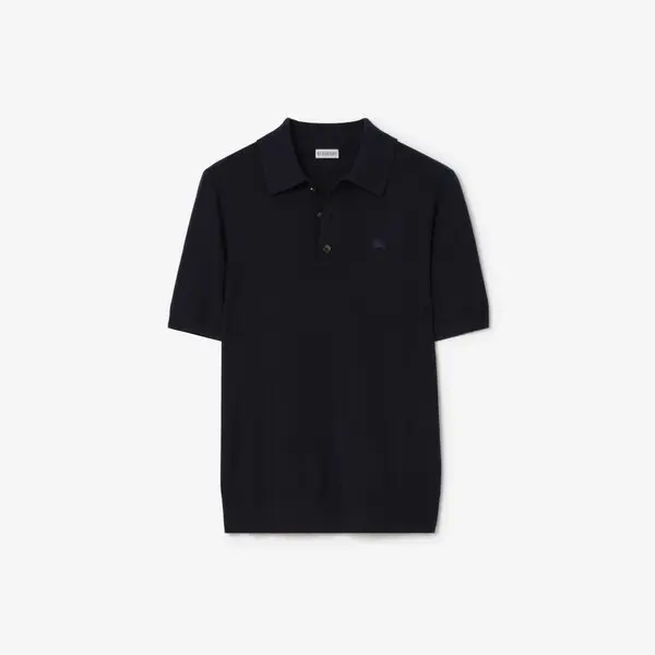 Burberry Slim Fit Embroidered Cashmere Polo Shirt - Navy