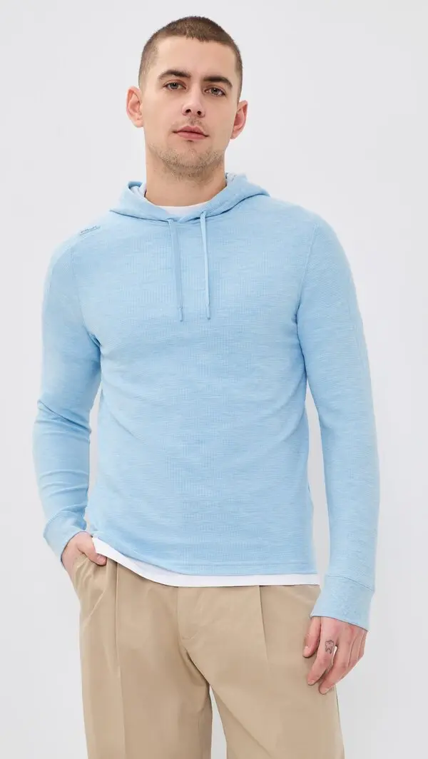 Rlx Ralph Lauren Tech Waffle Knit Hoodie - Office Blue Heather