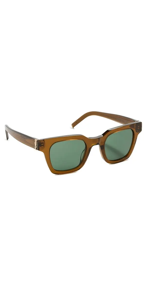 Saint Laurent Rectangle Frame Sunglasses - Brown/green