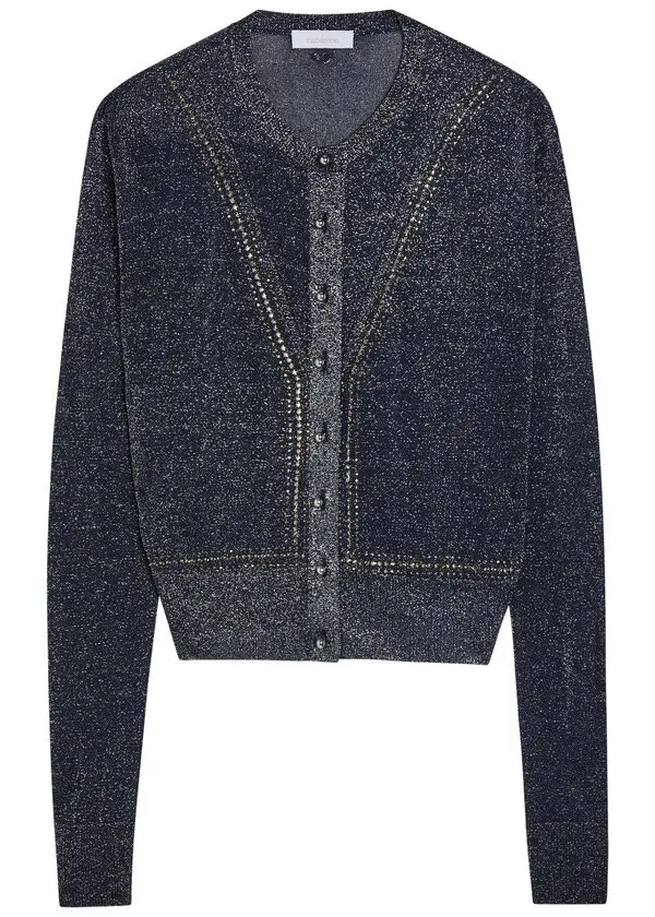 Rabanne Embellished Metallic-knit Cardigan - Navy