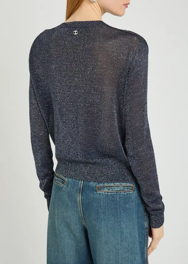 Rabanne Embellished Metallic-knit Cardigan - Navy