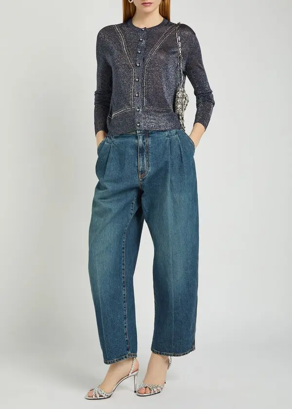 Rabanne Embellished Metallic-knit Cardigan - Navy