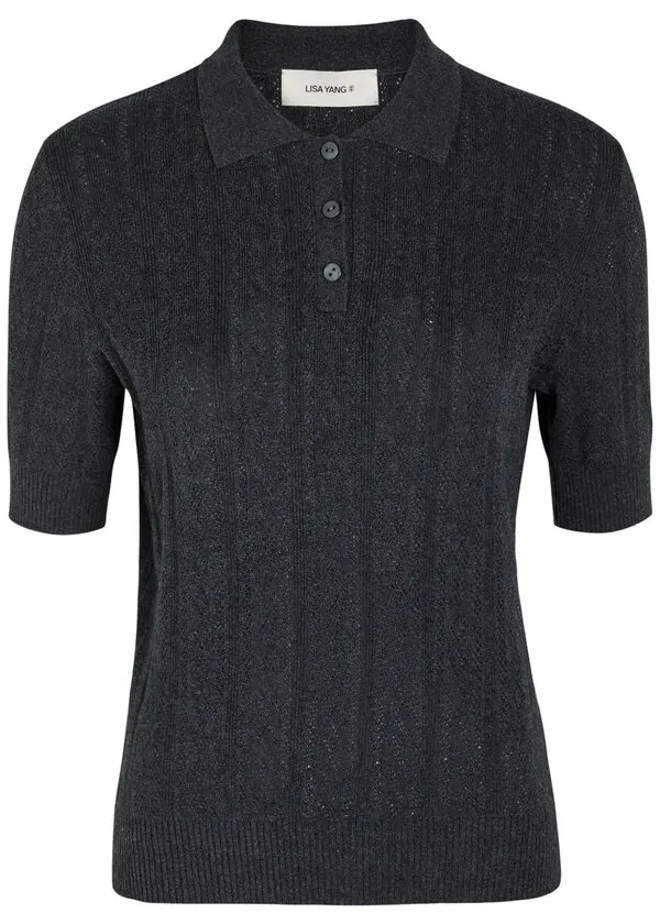 LISA YANG Pointelle Cotton And Cashmere-blend Polo Shirt - Grey