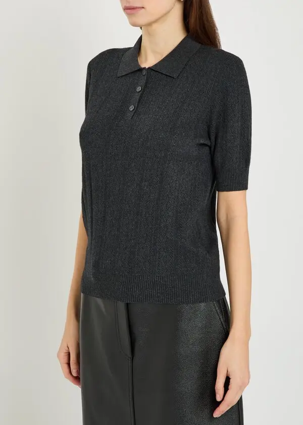 LISA YANG Pointelle Cotton And Cashmere-blend Polo Shirt - Grey