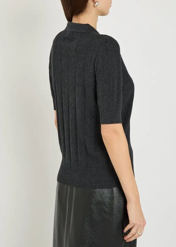LISA YANG Pointelle Cotton And Cashmere-blend Polo Shirt - Grey