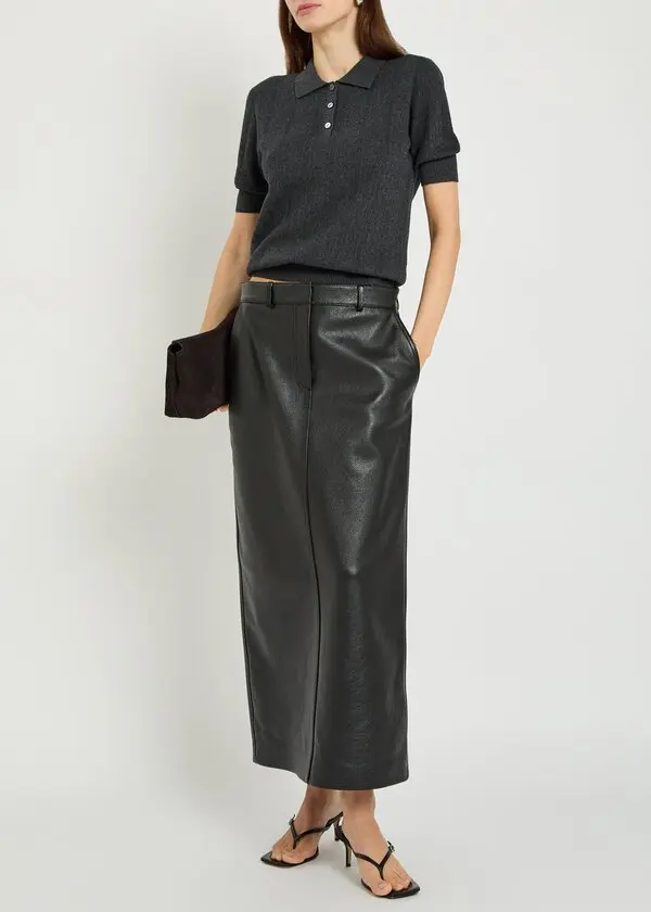 LISA YANG Pointelle Cotton And Cashmere-blend Polo Shirt - Grey