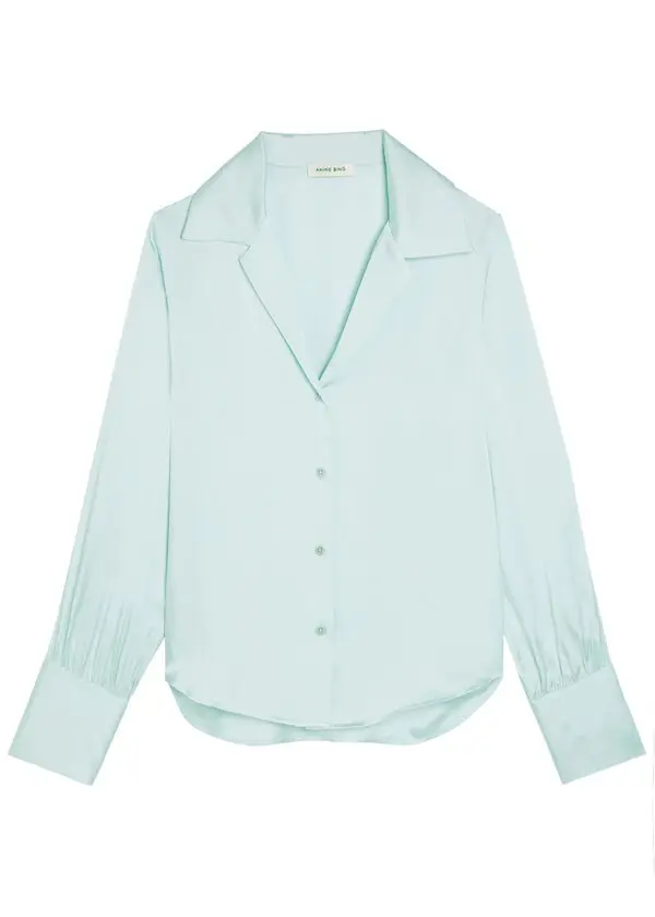 ANINE BING Silk-blend Button-down Shirt - Light Blue