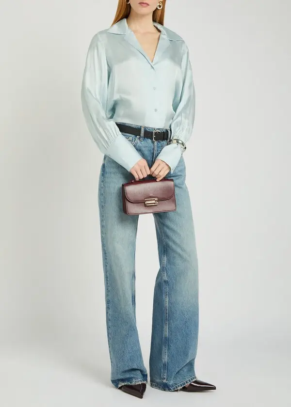 ANINE BING Silk-blend Button-down Shirt - Light Blue