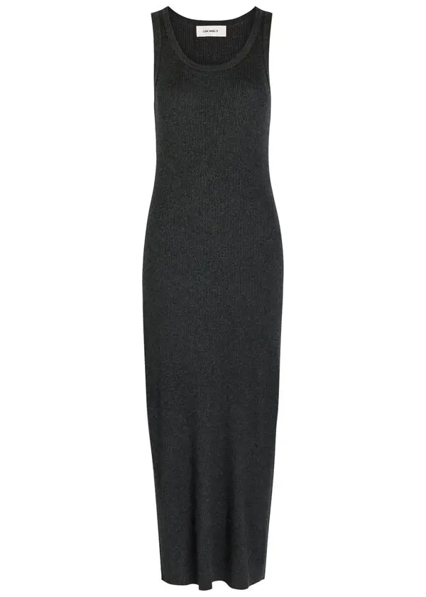 LISA YANG Lexie Cotton And Cashmere-blend Midi Dress - Grey