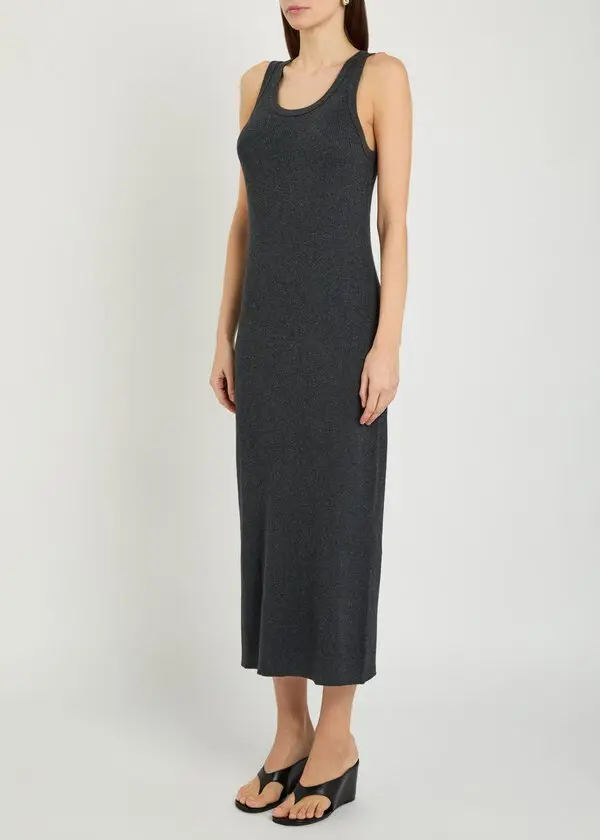 LISA YANG Lexie Cotton And Cashmere-blend Midi Dress - Grey