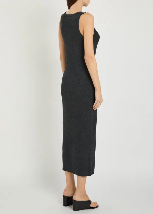 LISA YANG Lexie Cotton And Cashmere-blend Midi Dress - Grey
