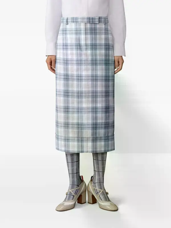 Thom Browne Plaid Midi Skirt With Belt Loops