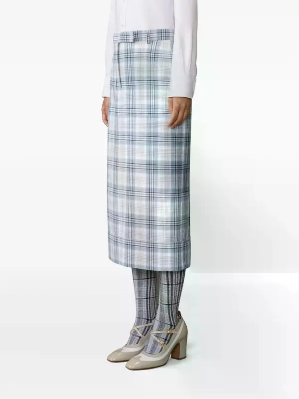 Thom Browne Plaid Midi Skirt With Belt Loops