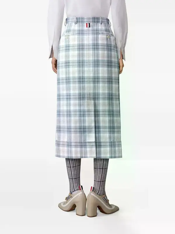 Thom Browne Plaid Midi Skirt With Belt Loops