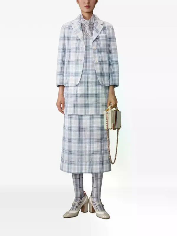 Thom Browne Plaid Midi Skirt With Belt Loops - White