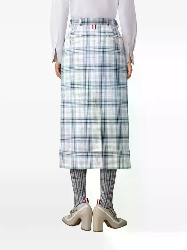 Thom Browne Plaid Midi Skirt With Belt Loops - White