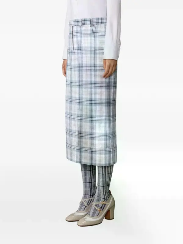 Thom Browne Plaid Midi Skirt With Belt Loops - White