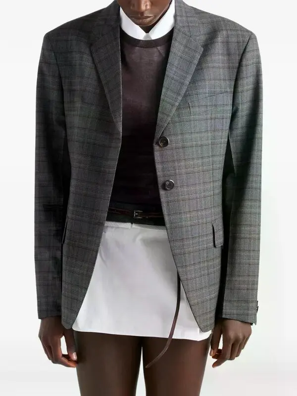 Prada Single-breasted Prince Of Wales Checked Virgin Wool Jacket - Grey