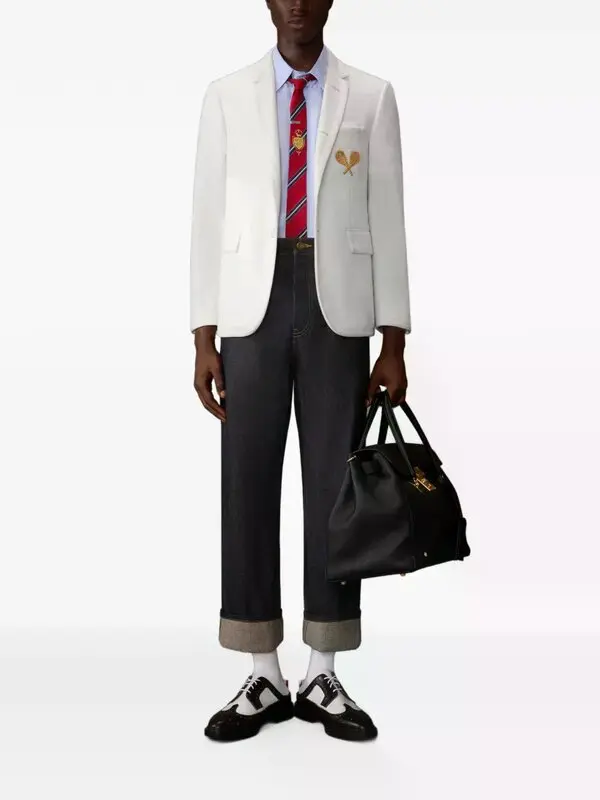 Thom Browne Solid Poplin Tennis-racquet Embroidery Short-sleeve Shirt