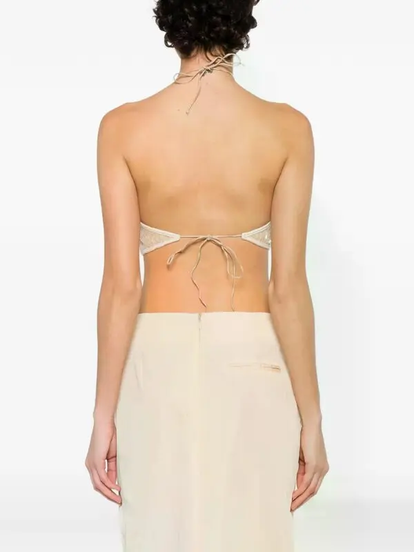 Oseree Sequin-embellished Halterneck Top - Neutrals