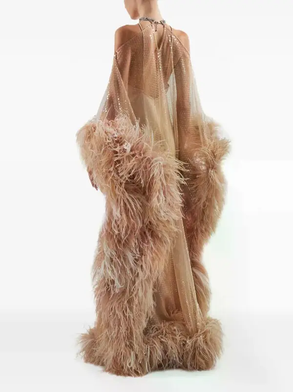 TALLER MARMO Sza Sza Sequin Feather Maxi Dress