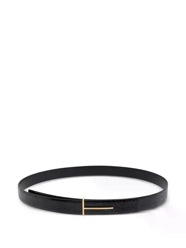 TOM FORD Crocodile-effect Calf Leather Logo Belt - Black