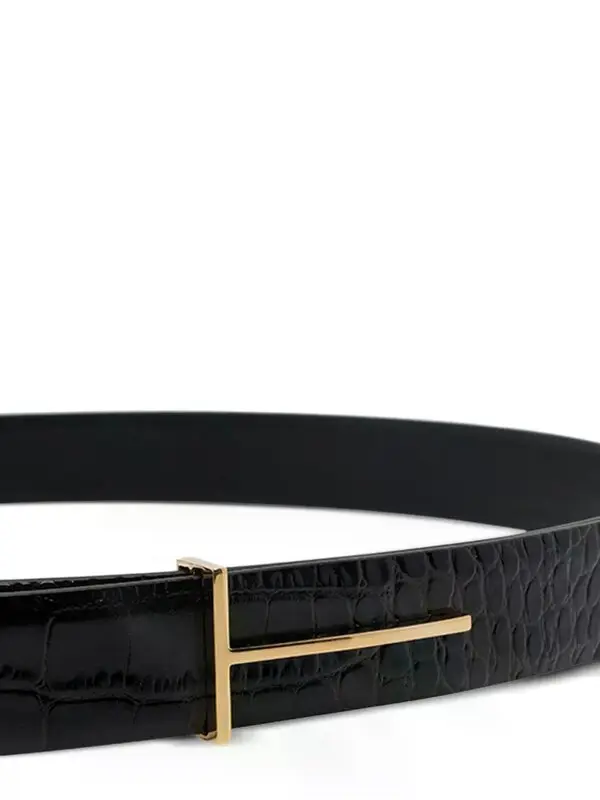 TOM FORD Crocodile-effect Calf Leather Logo Belt