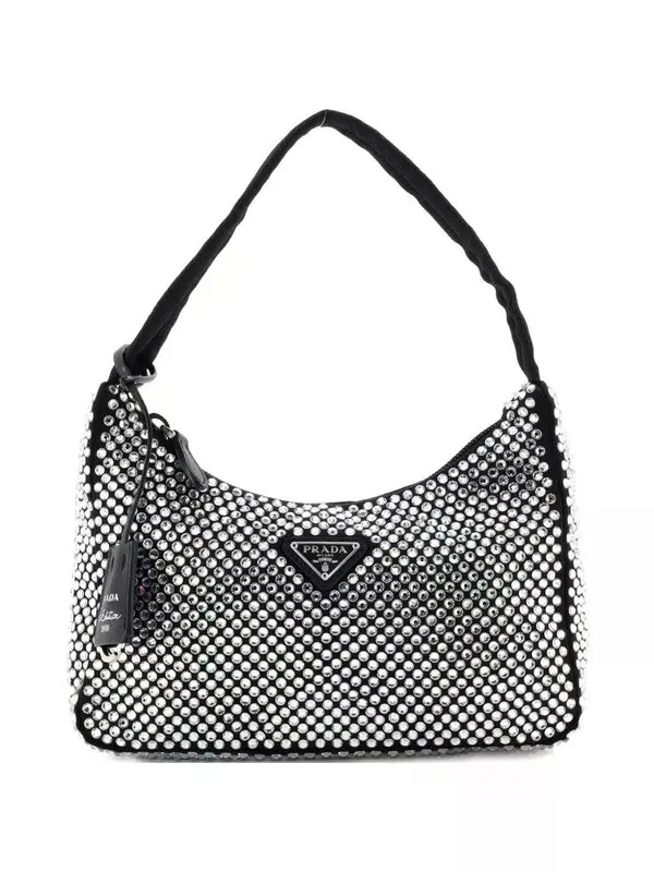 Prada Re-edition 2000 Crystal Embellished Mini Hobo Bag - Black