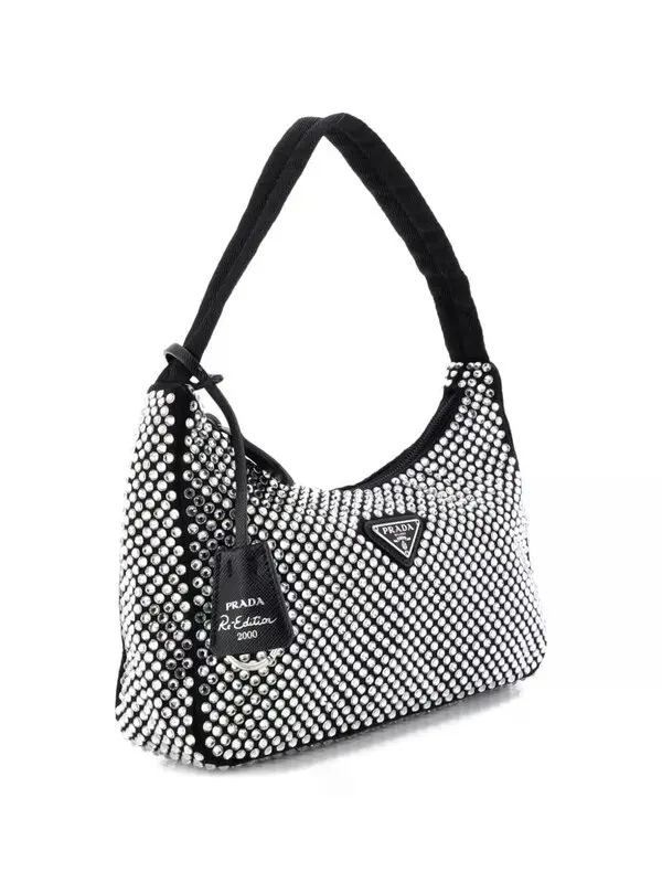 Prada Re-edition 2000 Crystal Embellished Mini Hobo Bag - Black