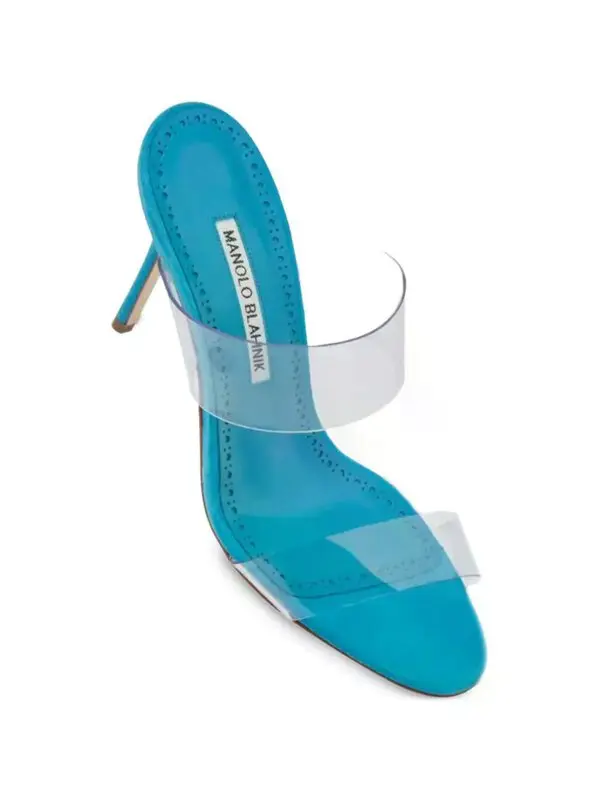 Manolo Blahnik Scolto Suede Slides With Transparent Straps - White