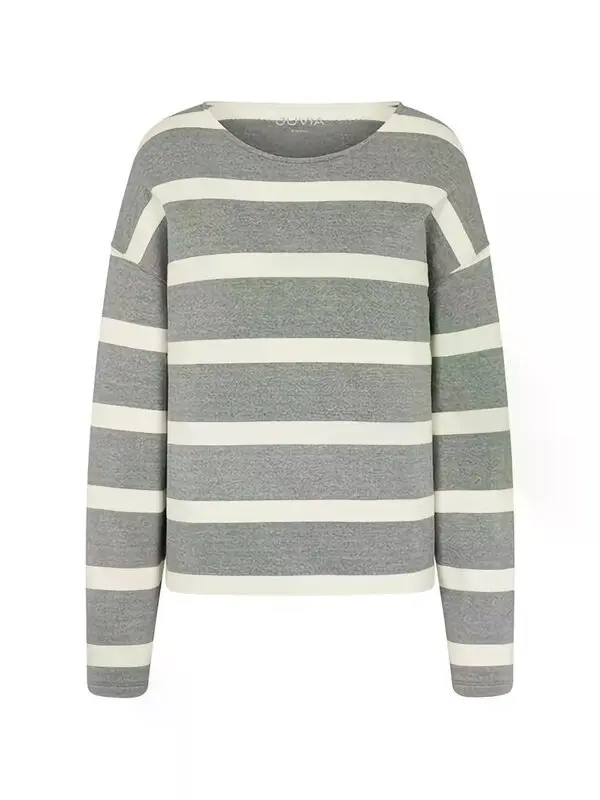 JUVIA Logo-sleeve Striped Sweater - Grey