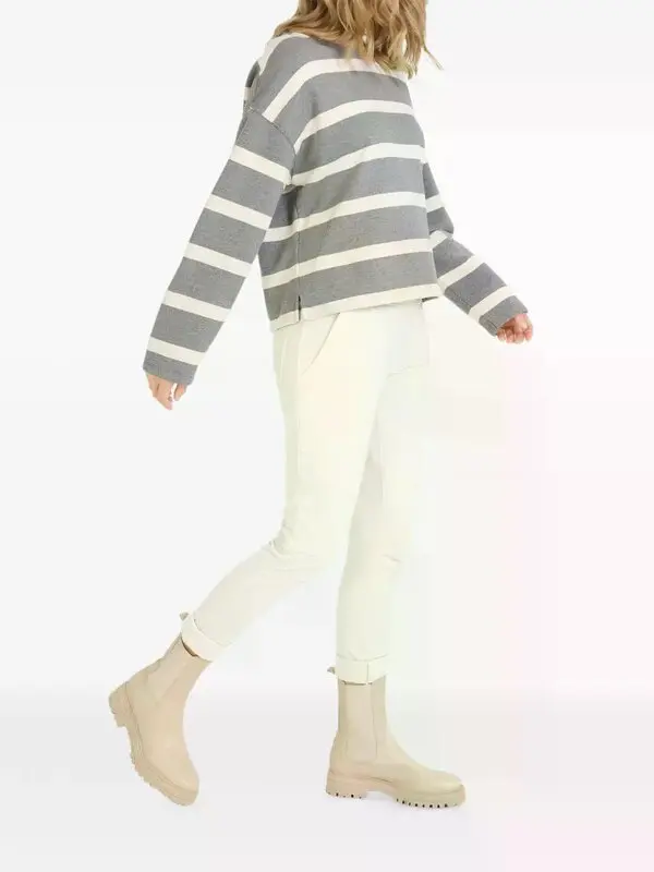 JUVIA Striped Logo-sleeve Sweater