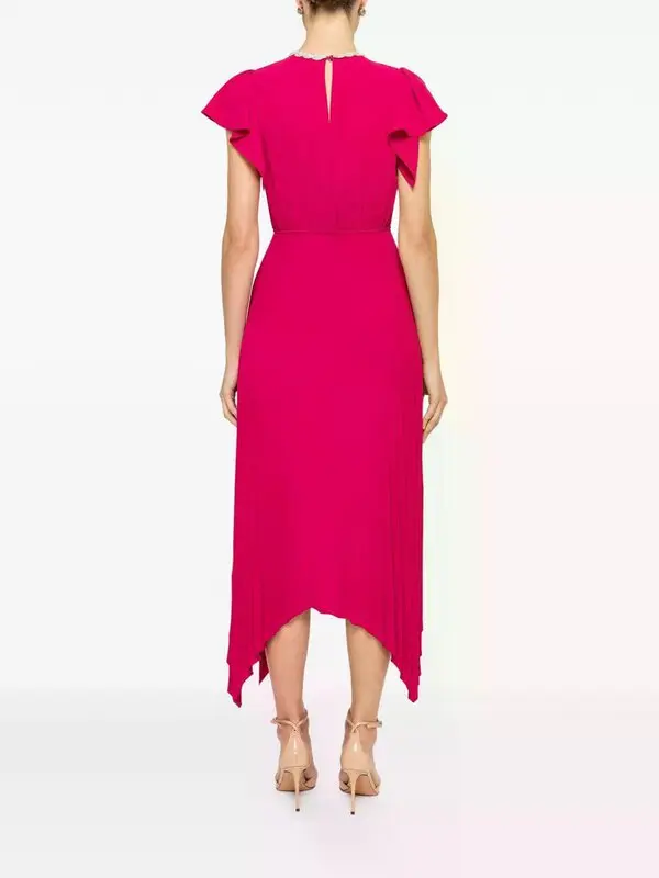 NISSA Crystal-embellished Pleated Midi Dress